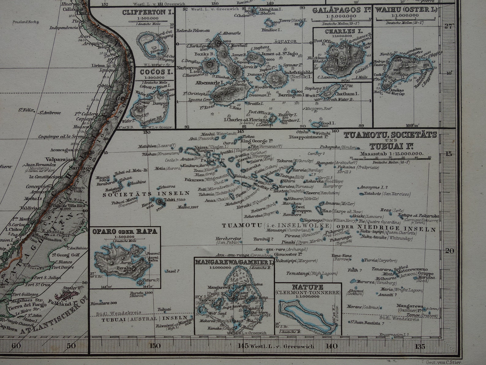 Large Antique Map of Polynesia & Pacific Ocean 1875 Original Old ...