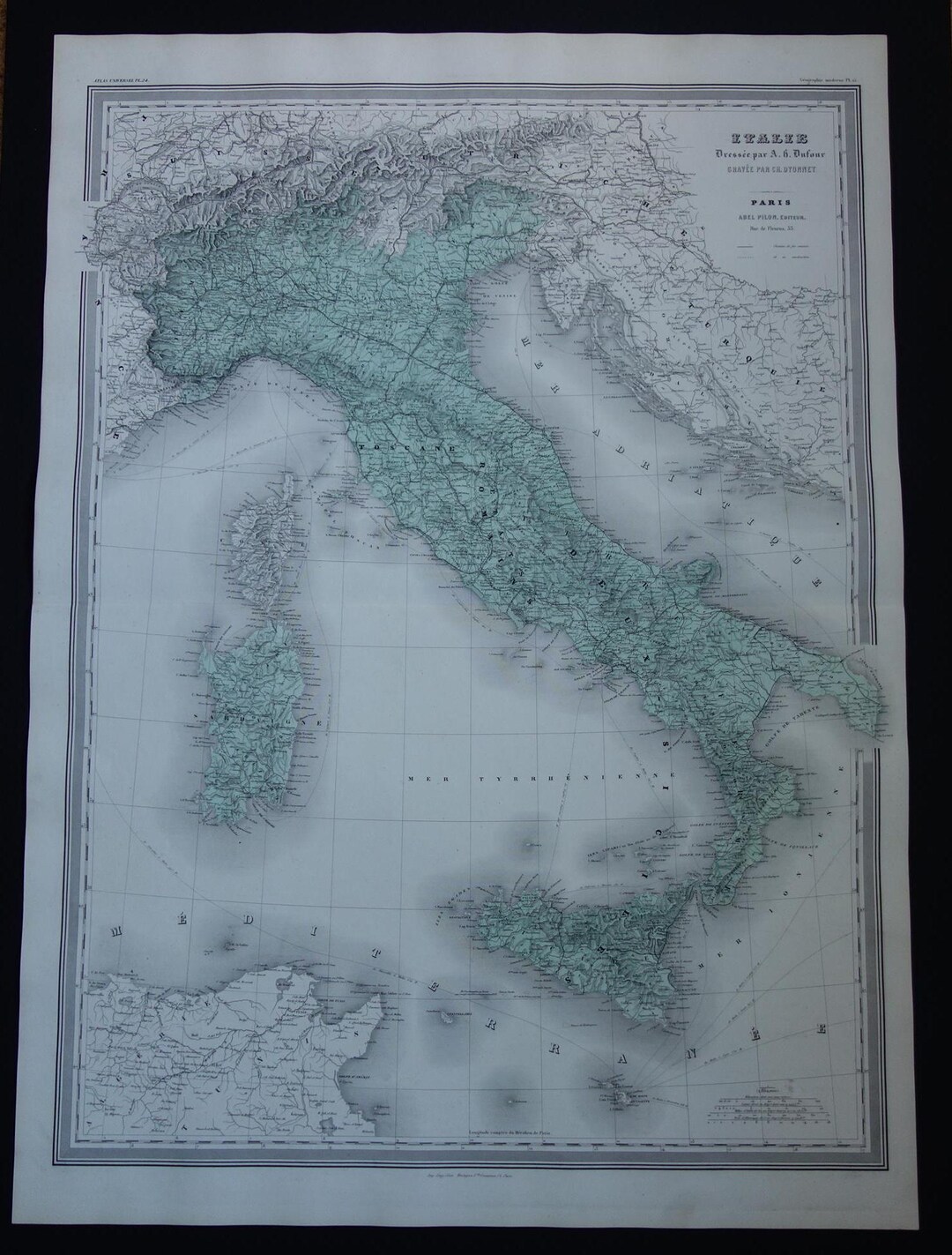 ITALY Old Map LARGE 1880 Beautiful Antique Hand-colored Original ...