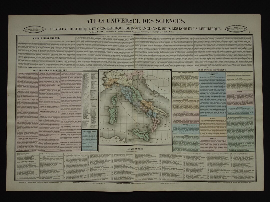 Ancient Rome 1837 Large Antique Print/engraving With Map of Italy and ...