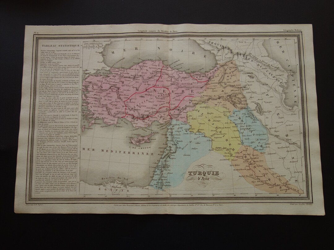 Türkiye Antique Map of Turkey 1838 Original Old Print About Osman ...