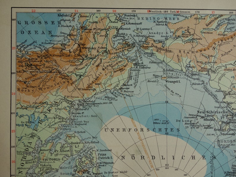 ARCTIC Old Map of Arctic Region 1928 Detailed Antique Print - Etsy