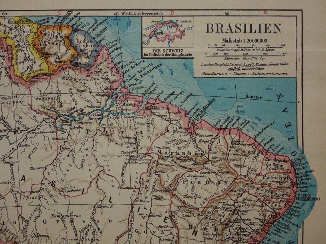 Old Map of Brazil 1928 Original Vintage Print About Brazil - Mapa De ...