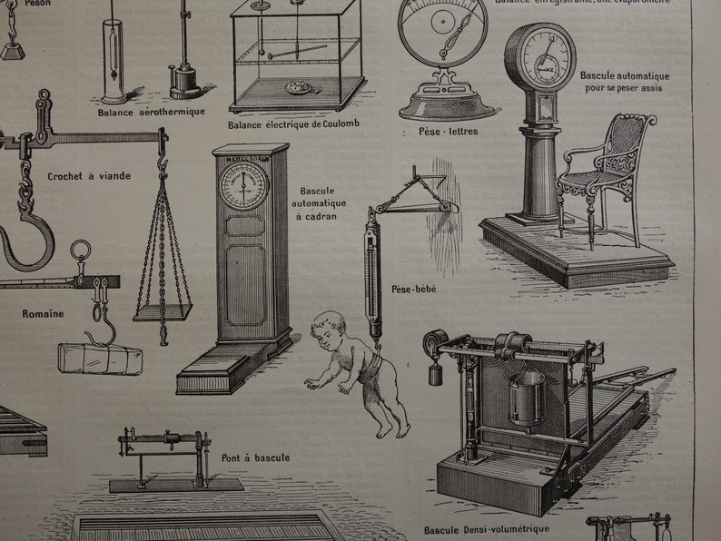 WEIGHING SCALE Print 1902 Original French Antique Pictures of - Etsy