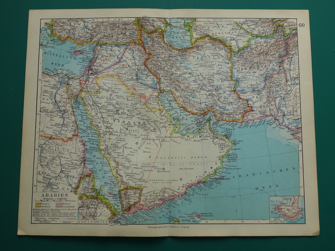 Old Map of Saudi Arabia 1928 Original Vintage Print About Oman Aden ...