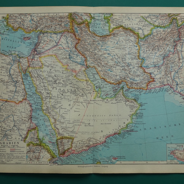 Antique Map of Saudi - Etsy