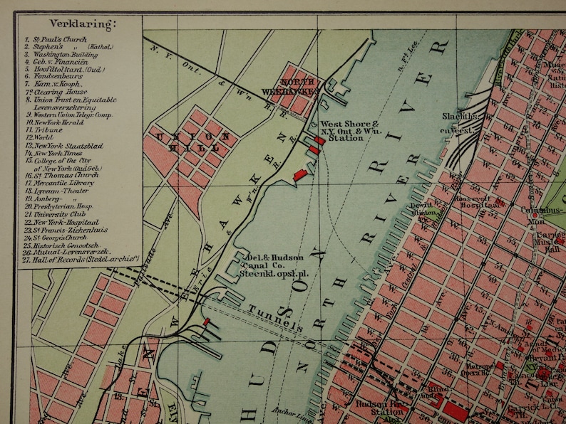 NEW YORK map 1910 antique old print of NY city Manhattan | Etsy