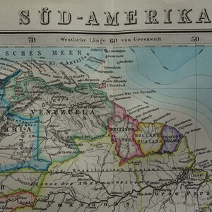 Antique Map of South America 1886 Original Hand-colored Maps of South ...