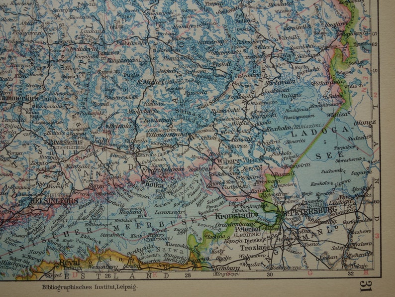 Old Map of Finland Original 1928 Antique Print About Helsinki - Etsy