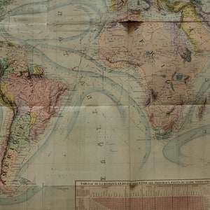 LARGE Antique World Map 1876 - Big Old Worldmap - DAMAGED - Planisphere ...