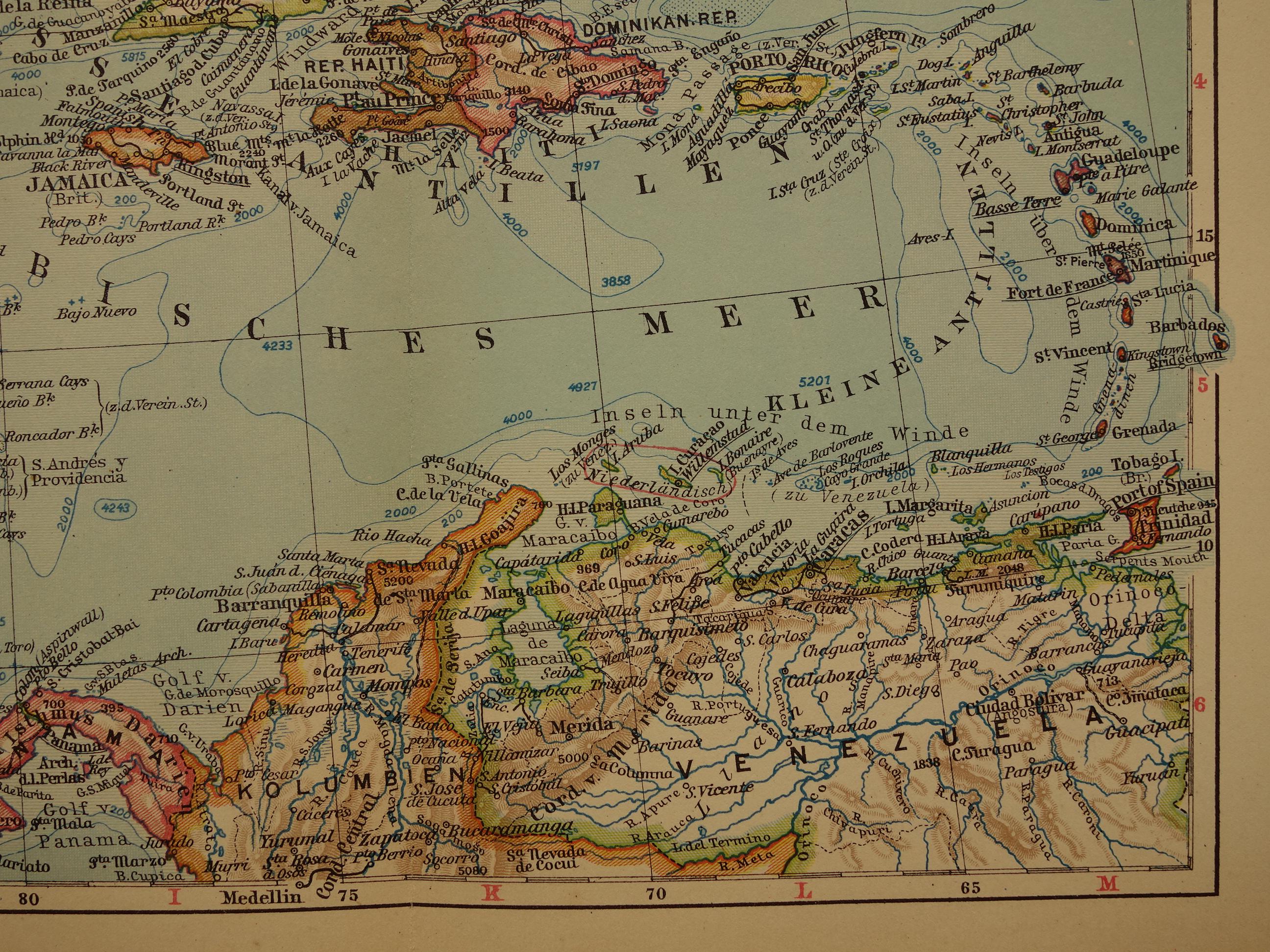 Old Map of Middle America 1931 Original Vintage Print Caribbean ...