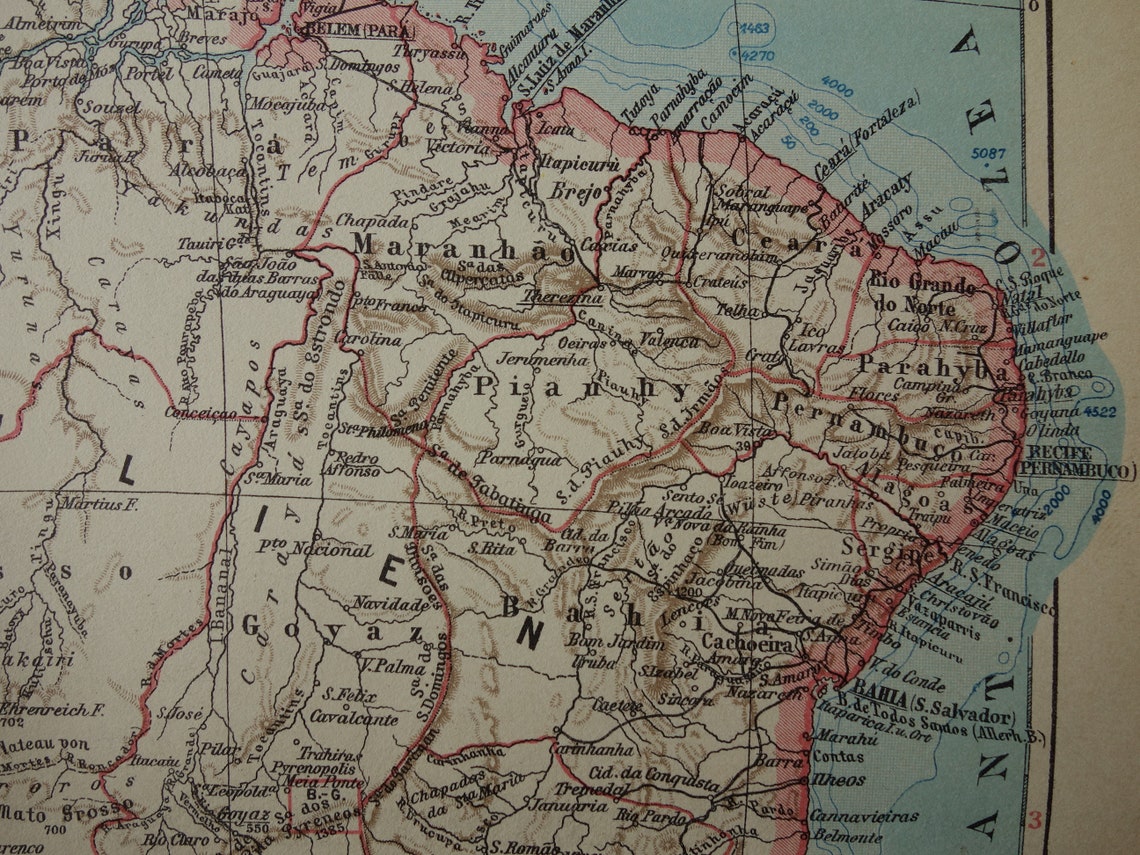 Old Map of Brazil 1928 Original Vintage Print About Brazil | Etsy