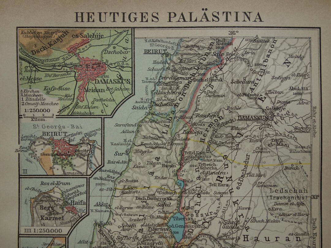 Old Map of Palestine Jerusalem 1921 Original Antique Print Palestina ...
