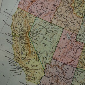 United States Map - 1888 Original Old Large Antique English Print About ...