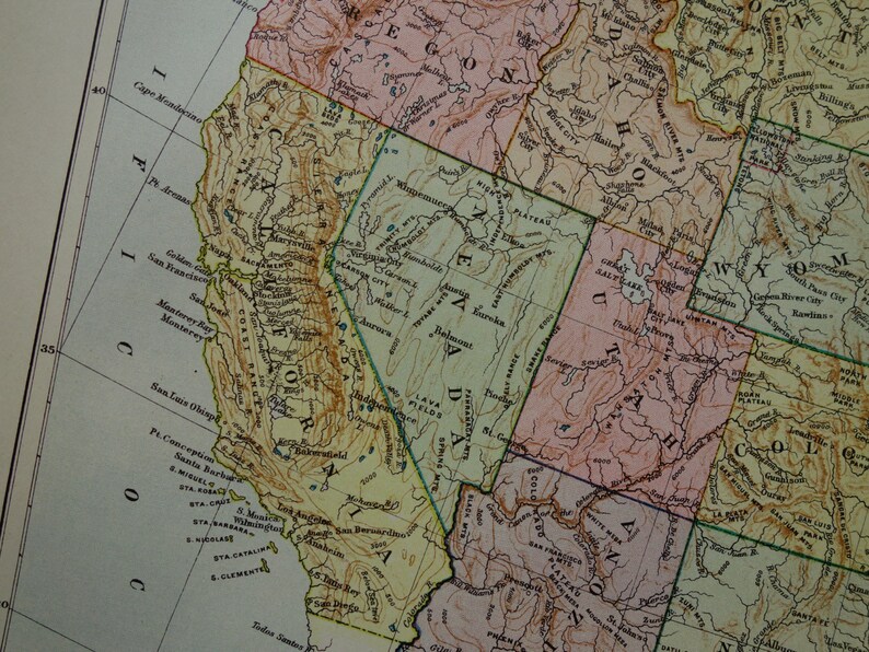 United States Map 1888 Original Old Large Antique English | Etsy
