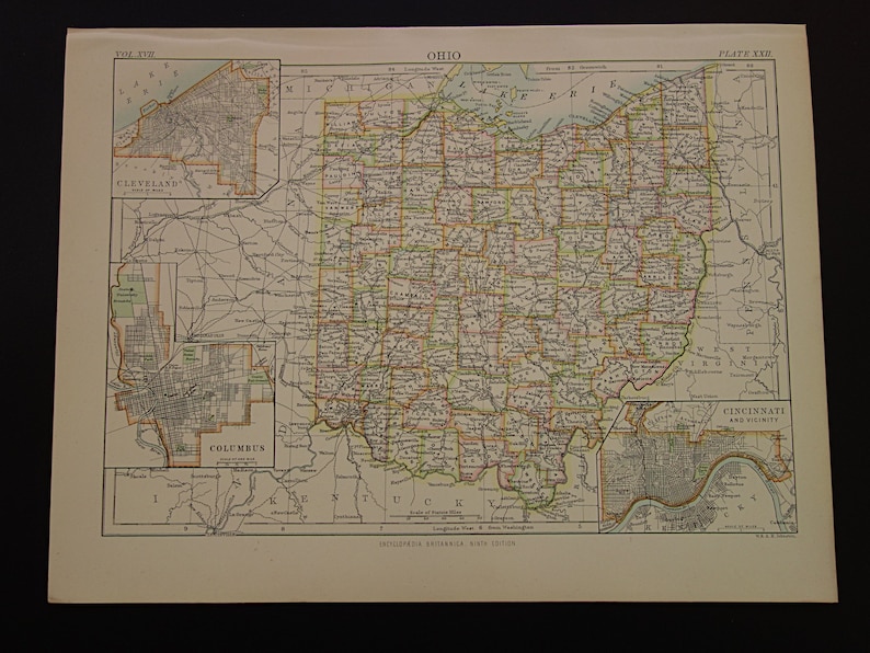 OHIO old map of Ohio state America 1884 antique map Ohio USA | Etsy