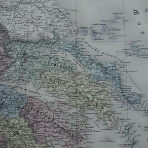 GREECE Old Map LARGE 1880 Original Antique Poster of Greece - Vintage ...