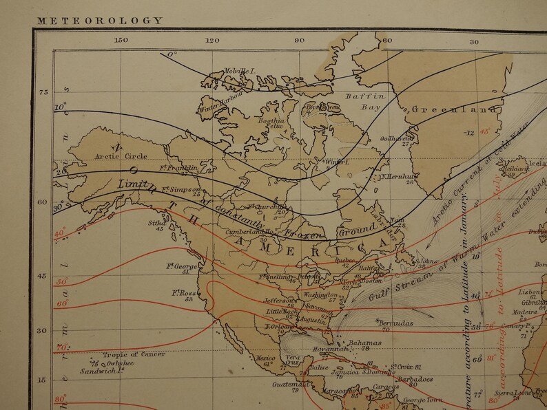 Old World Climate Map of Average Temperature 1879 Original - Etsy