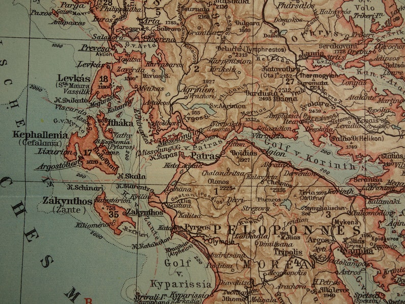 GREECE Old Map of Greece 1931 Detailed Original Antique Print - Etsy