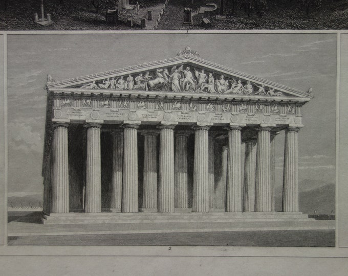 The Parthenon Athens Greek Temple Architecture 1924 Lithograph Gift for Architect Traveler ...