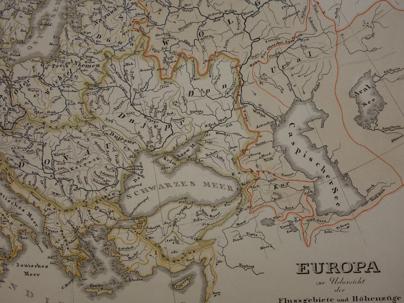 EUROPE Antique Geology Map of Europe - Beautiful Original 1859 Hand ...