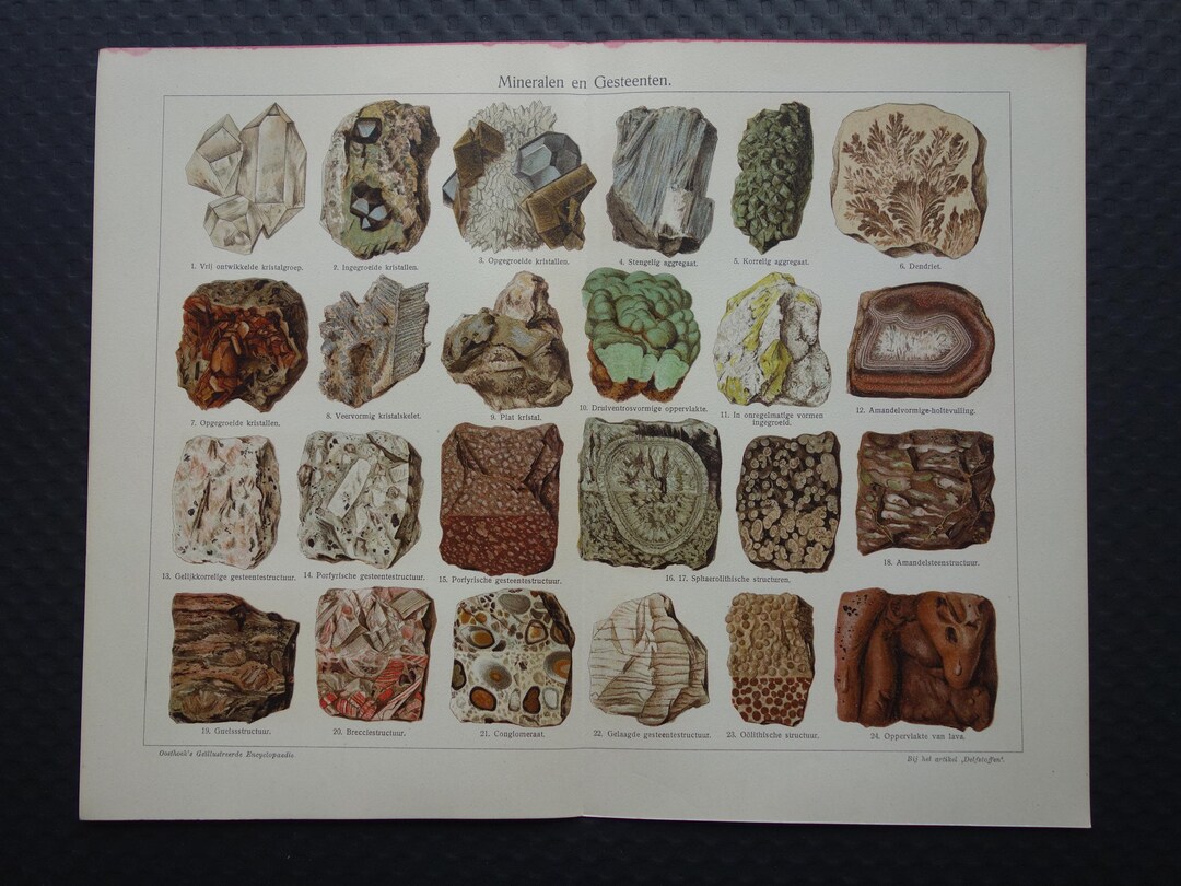 MINERALS Old Print of Mineral Crystal Rock Stone 1929 Original Vintage ...