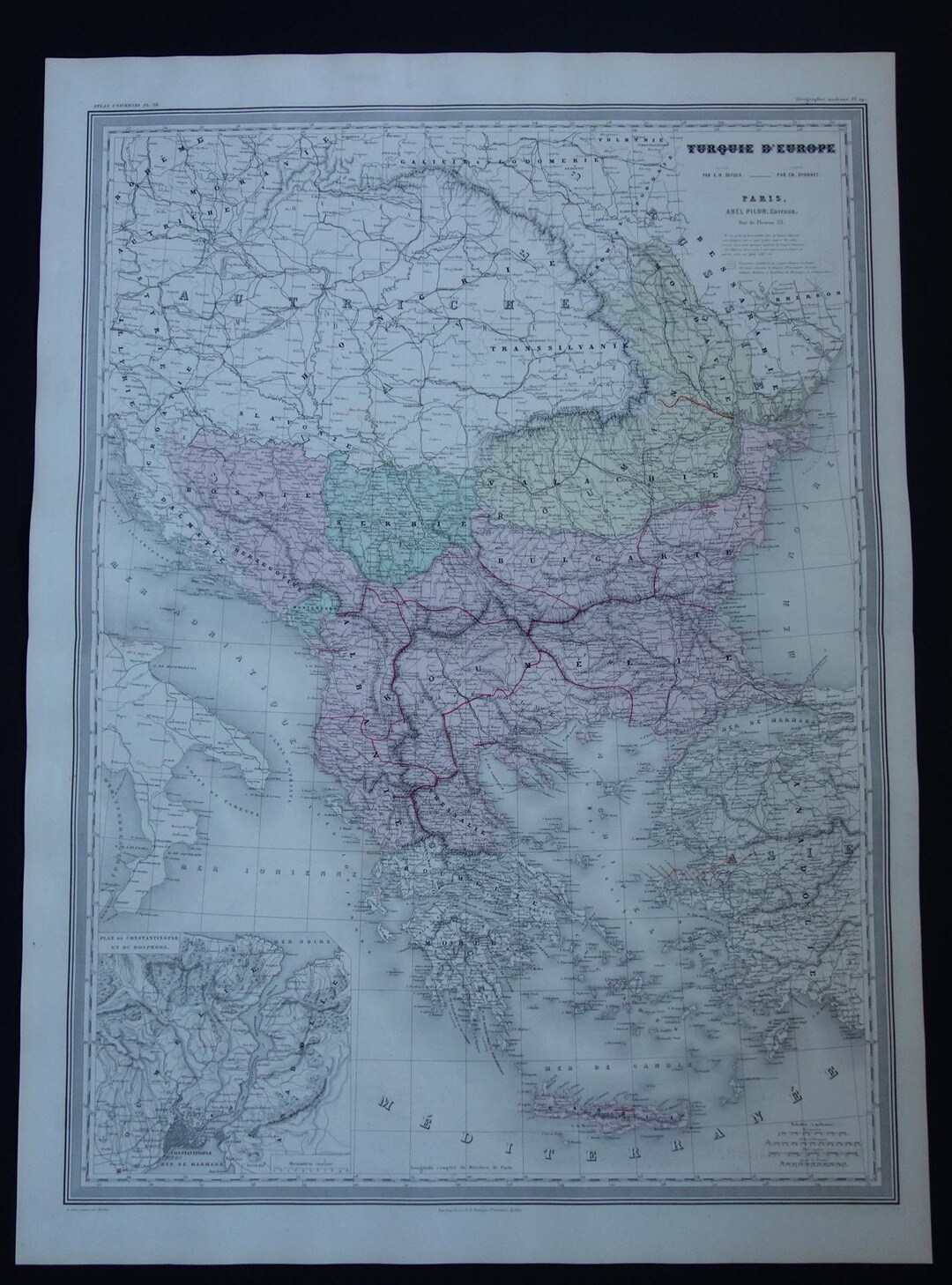 BALKANS Old Map LARGE 1875 Original Antique Poster of Ottoman Empire ...