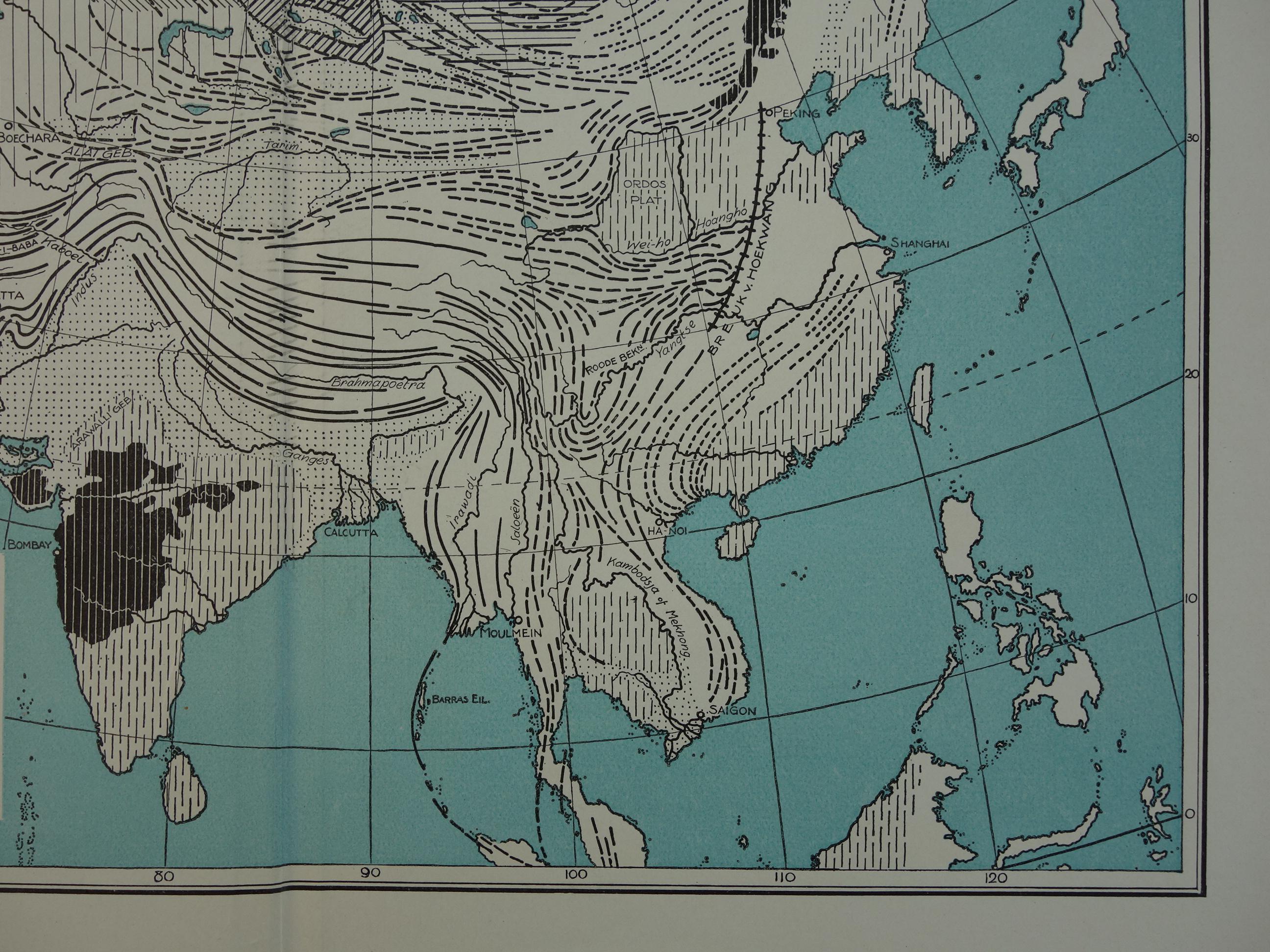 Old Map of Asia 1938 Original Vintage Tectonic Geology Print About the ...
