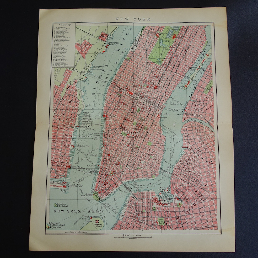 NEW YORK Map 1910 Antique Old Print of NY City Manhattan - Etsy