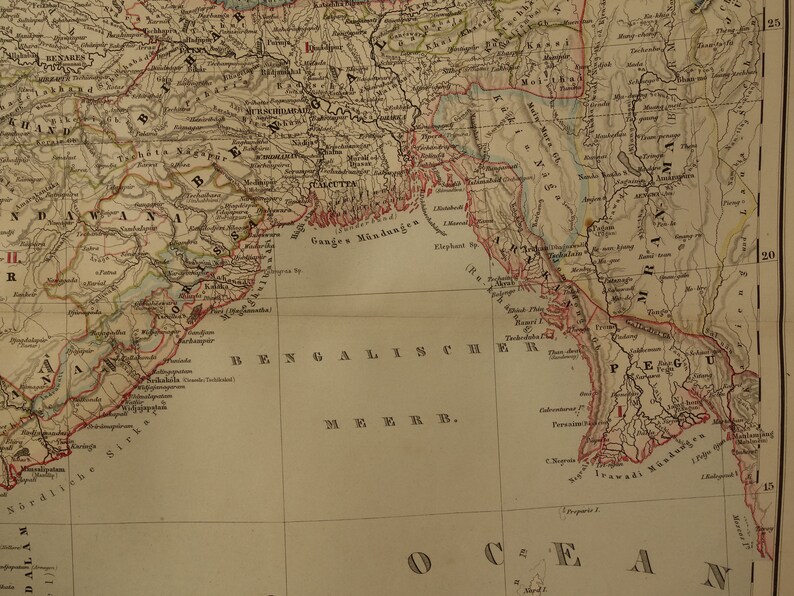 LARGE INDIA Map 1856 Beautiful Antique Hand-colored Original - Etsy