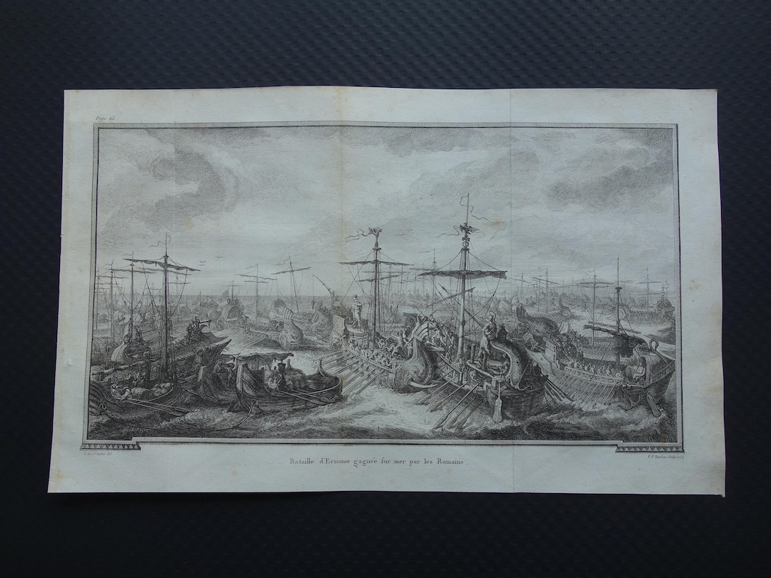 Battle of Cape Ecnomus Antique Print 1798 Original Old History ...