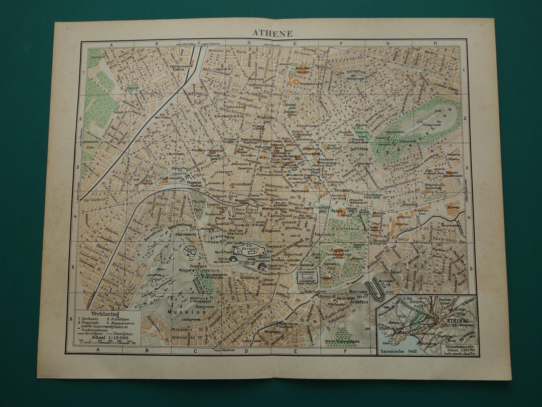 ATHENS Old Map of Athens 1936 Vintage Dutch Print Detailed Maps Greece ...