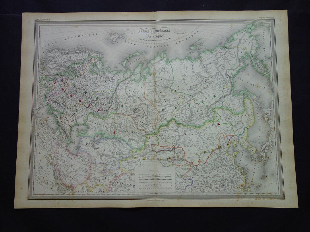 RUSSIA Old Map LARGE 1858 Beautiful Original Antique Poster of Russian ...