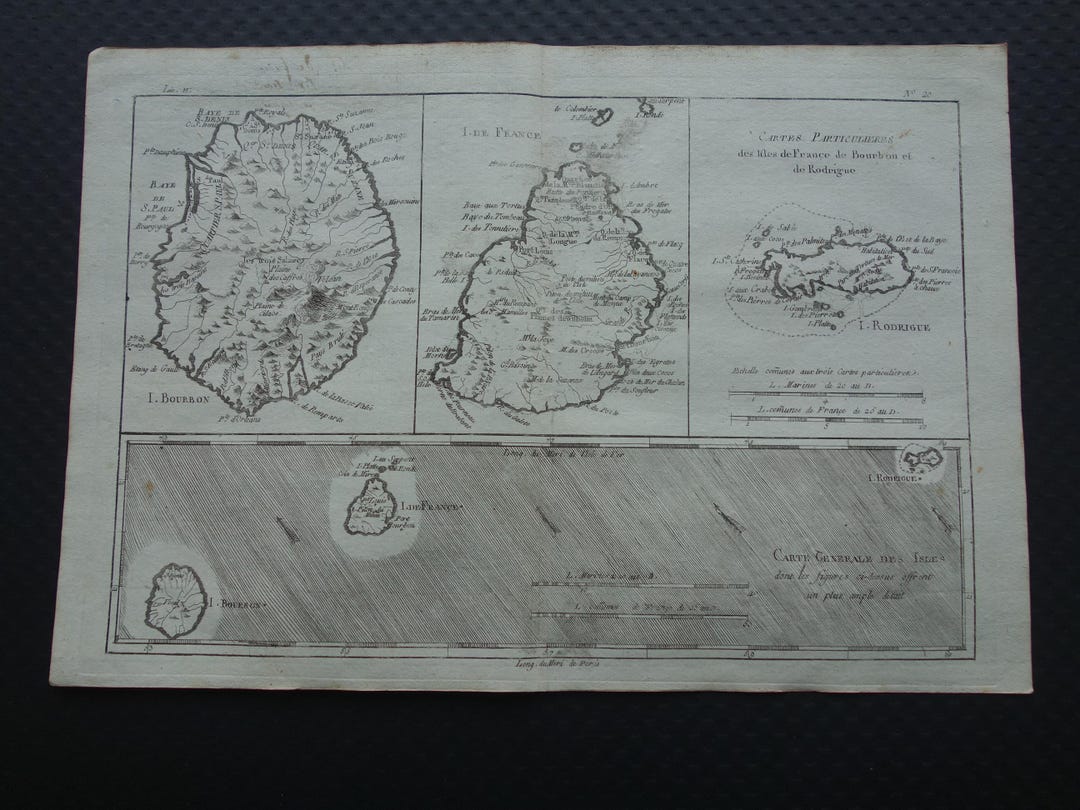 240+ Years Old Map of Réunion Mauritius Rodrigues Island 1784 Original ...