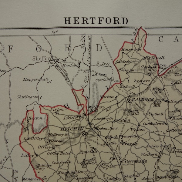 Antique Map of Hertfordshire - Etsy