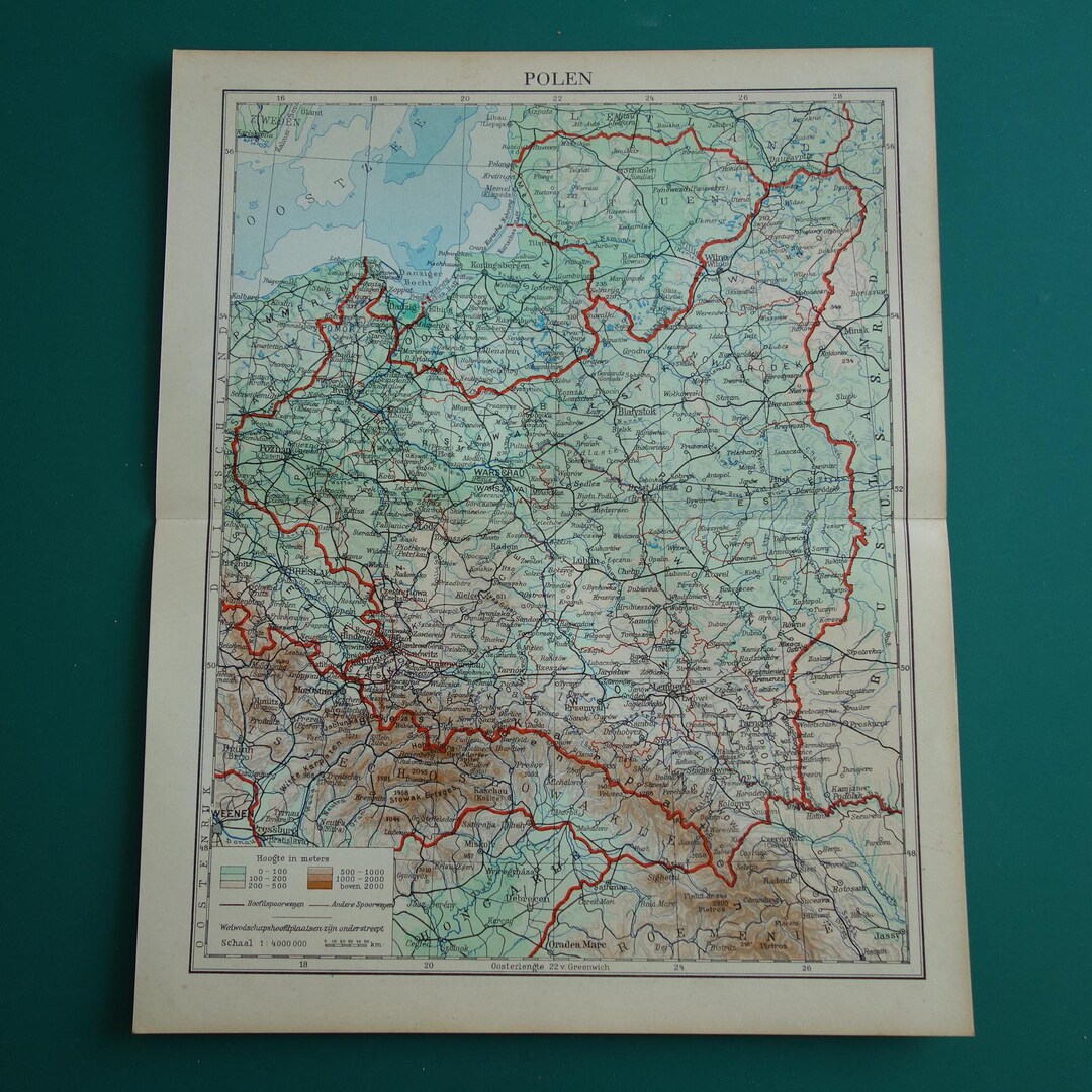 Map of Poland From 1937 Original Vintage Print About Warsaw Cracow ...