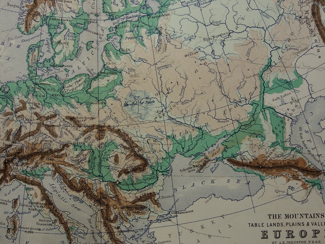 EUROPE Antique Map of Europe Old English Print About European Continent ...