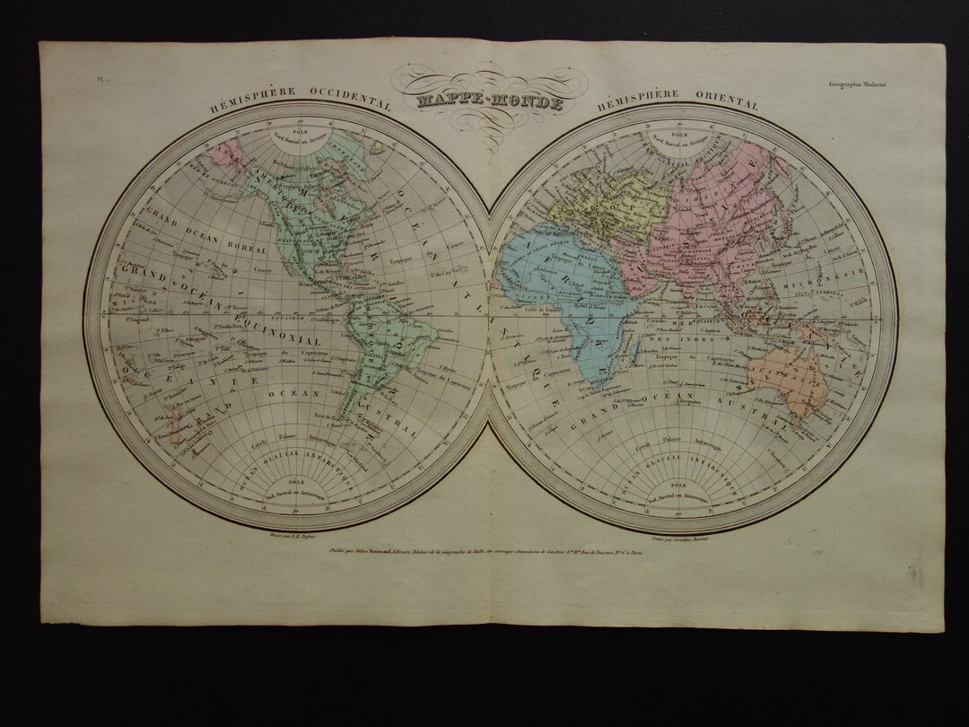 Antique WORLD Map 180 Years Old Map of the World 1838 Hand-colored ...