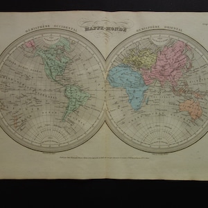 Antique WORLD Map 180 Years Old Map of the World 1838 Hand-colored ...