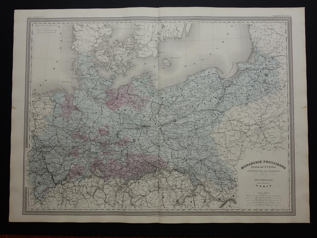PRUSSIA Large Antique Map of Germany Original 145+ Years Old Big Hand ...