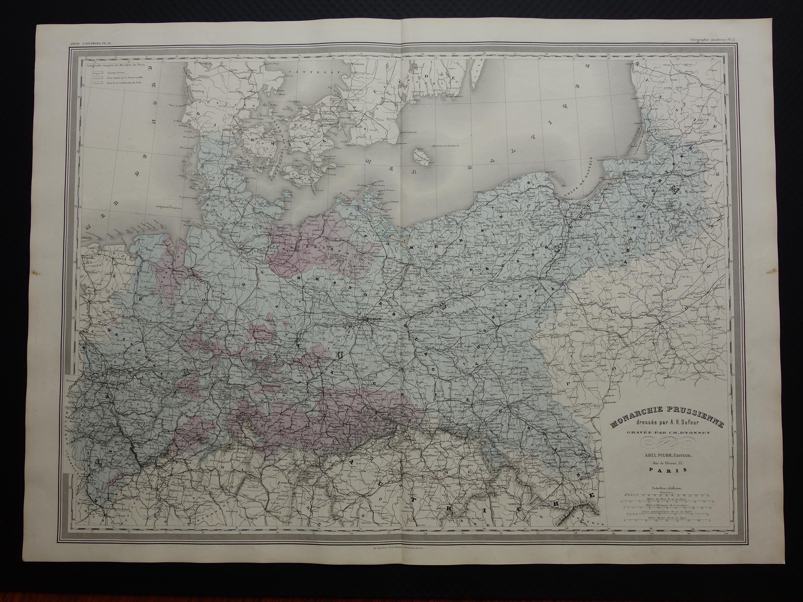 PRUSSIA Large Antique Map of Germany Original 145+ Years Old Big Hand ...