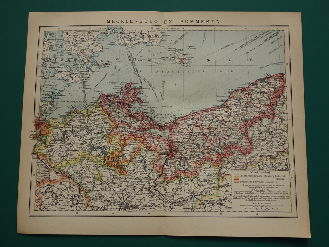 Pomerania Antique Map 1909 Old Dutch Map of Pommern Stettin Germany ...