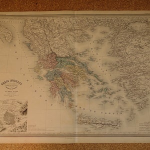 GREECE Old Map LARGE 1880 Original Antique Poster of Greece Vintage ...