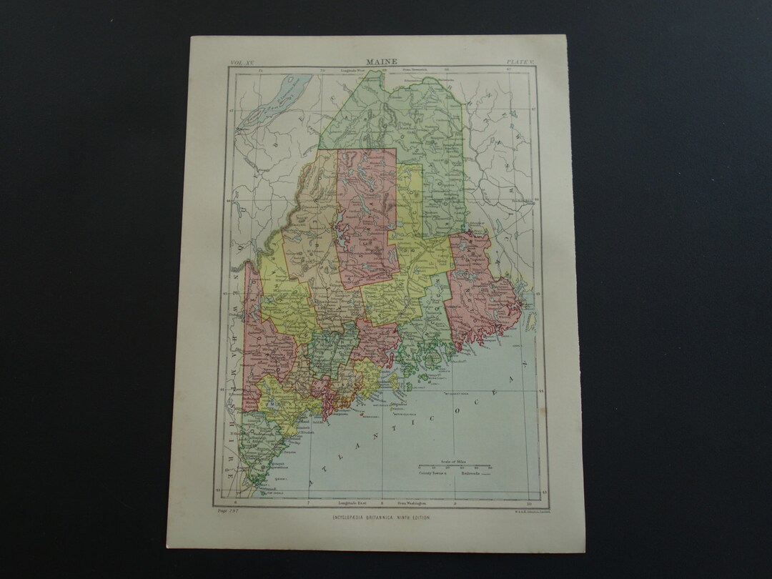 MAINE Old Map of Maine USA 1883 Original Antique Print About Portland ...
