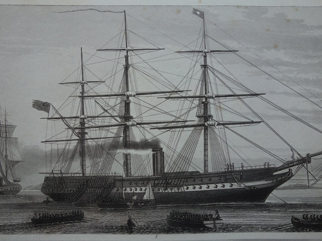 Old Ships Print SS Great Eastern Original Antique Ship Illustration ...