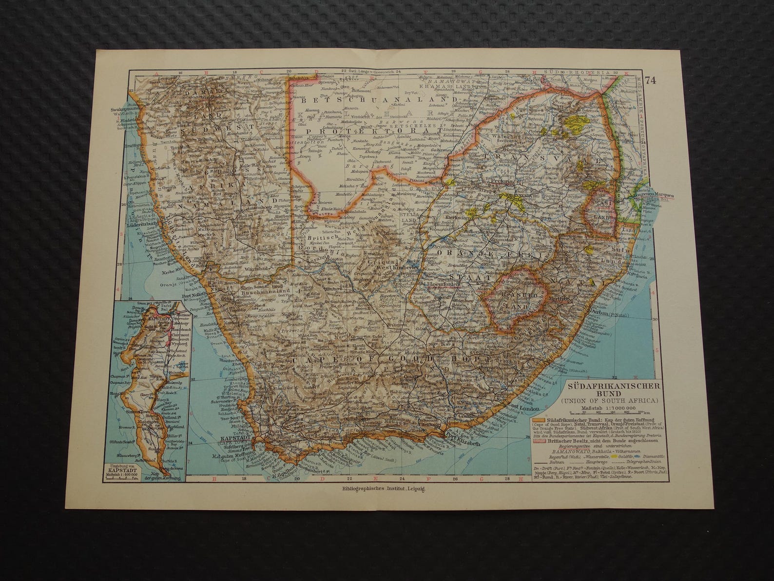 Old Map of South Africa 1928 Original Vintage Print About Namibia ...