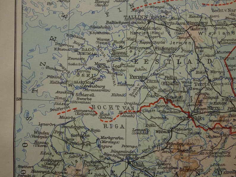 BALTIC STATES Map 1936 Old Print Map About Estonia Latvia Lithuania ...