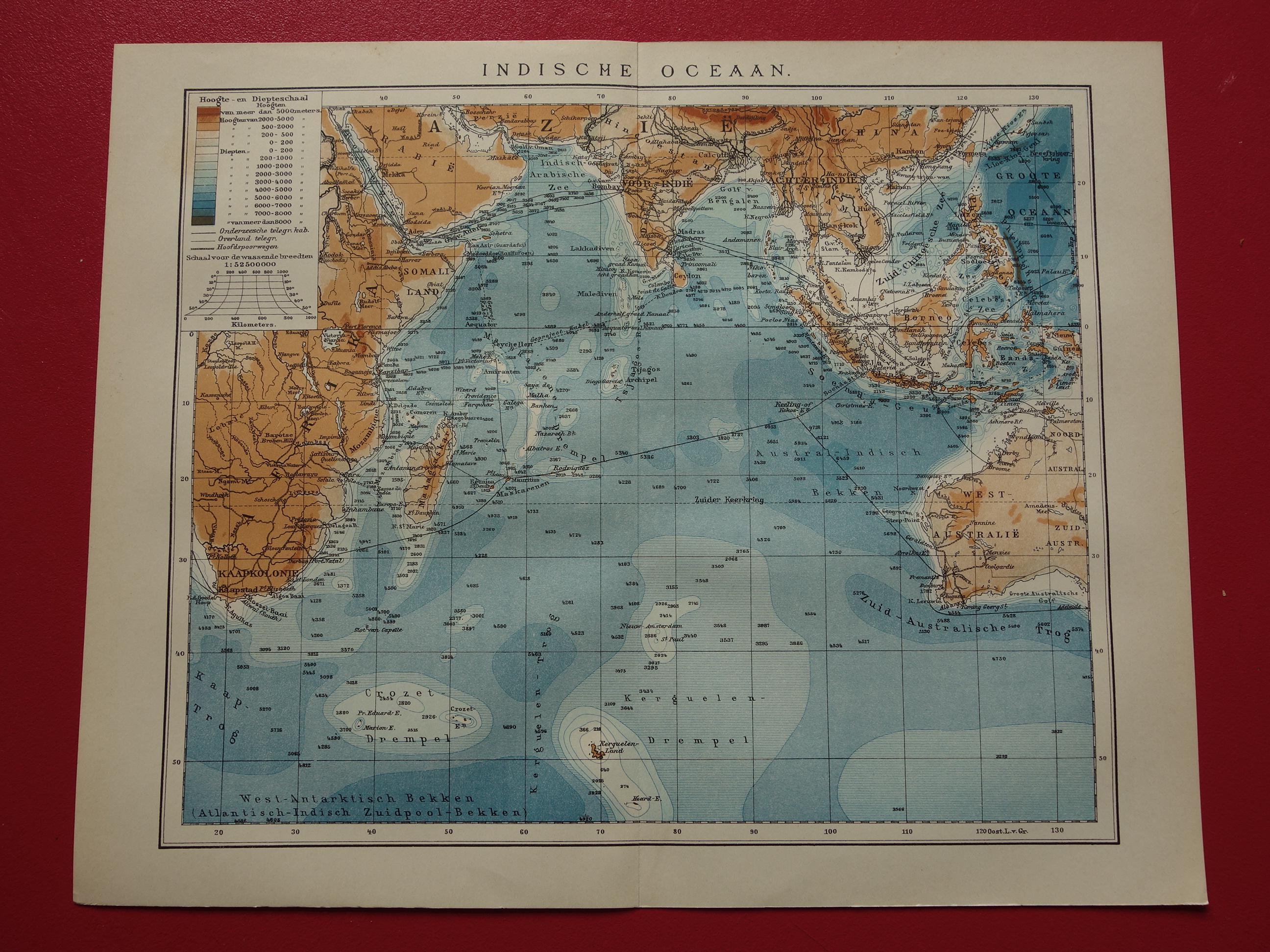 Old Sea Map of Indian Ocean 1918 Original Dutch Antique Chart About ...