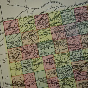 KANSAS Antique Map 1880 Original Old English Print About State of ...