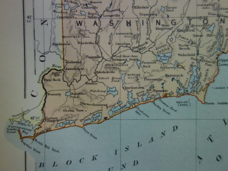 RHODE ISLAND Map 1886 Original Antique Old Print Poster of - Etsy