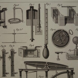 Old Science Print Antique Pictures of Scientific Instruments Physics ...